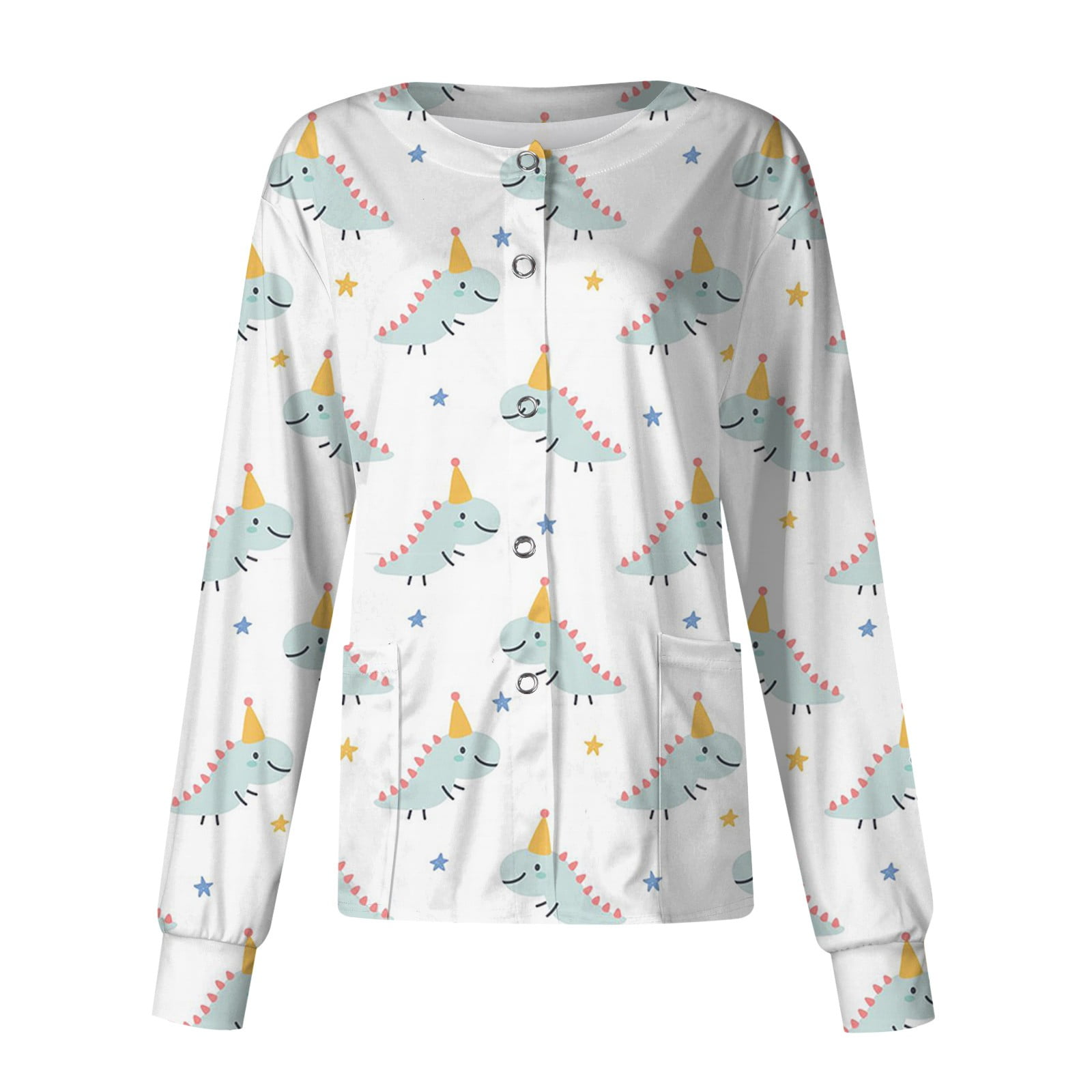 Sksloeg Scrub Jackets for Women Button Snap Scrubs with Pockets Long ...