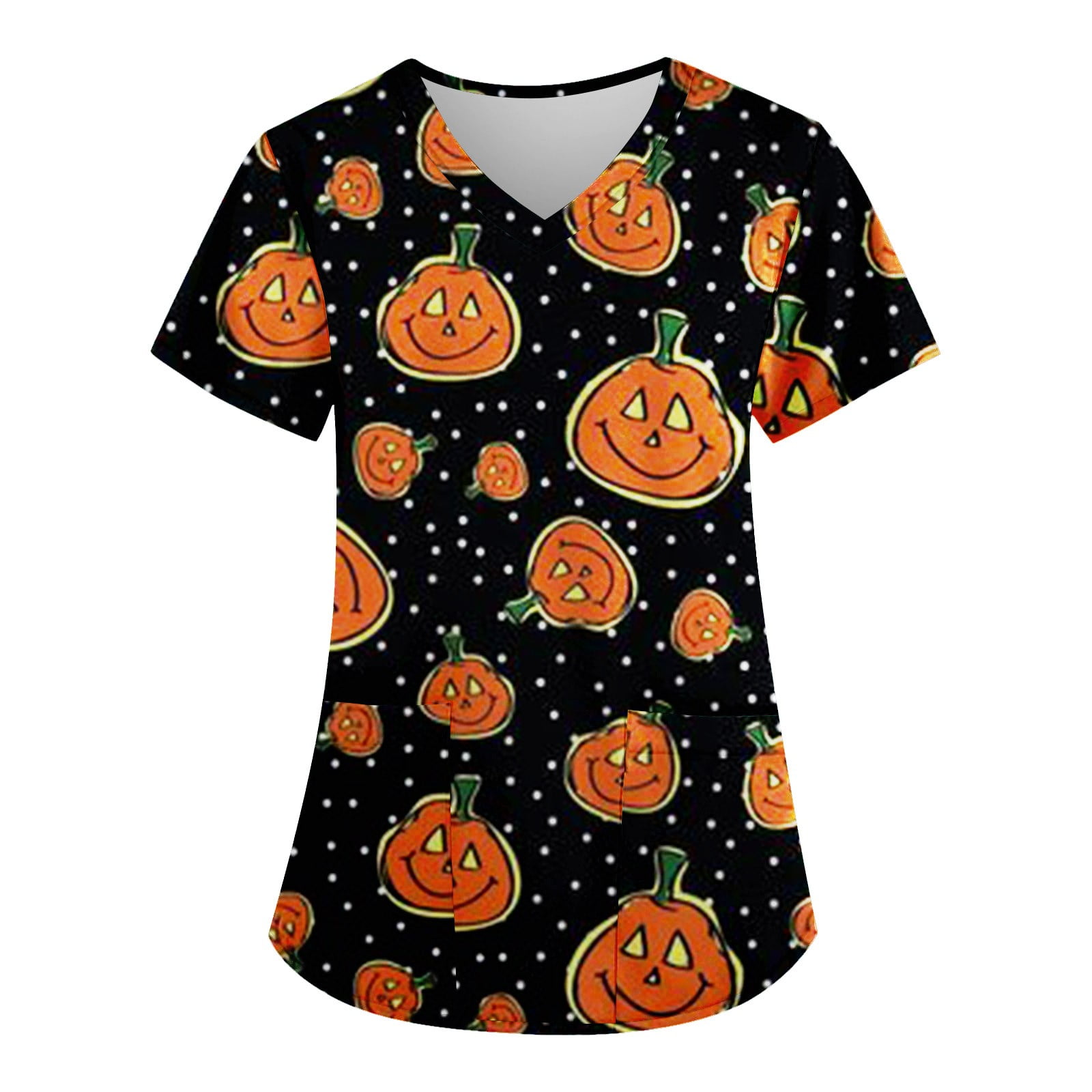Sksloeg Scrub Tops Women Plus Size Halloween Skeleton Pumpkin Skull ...