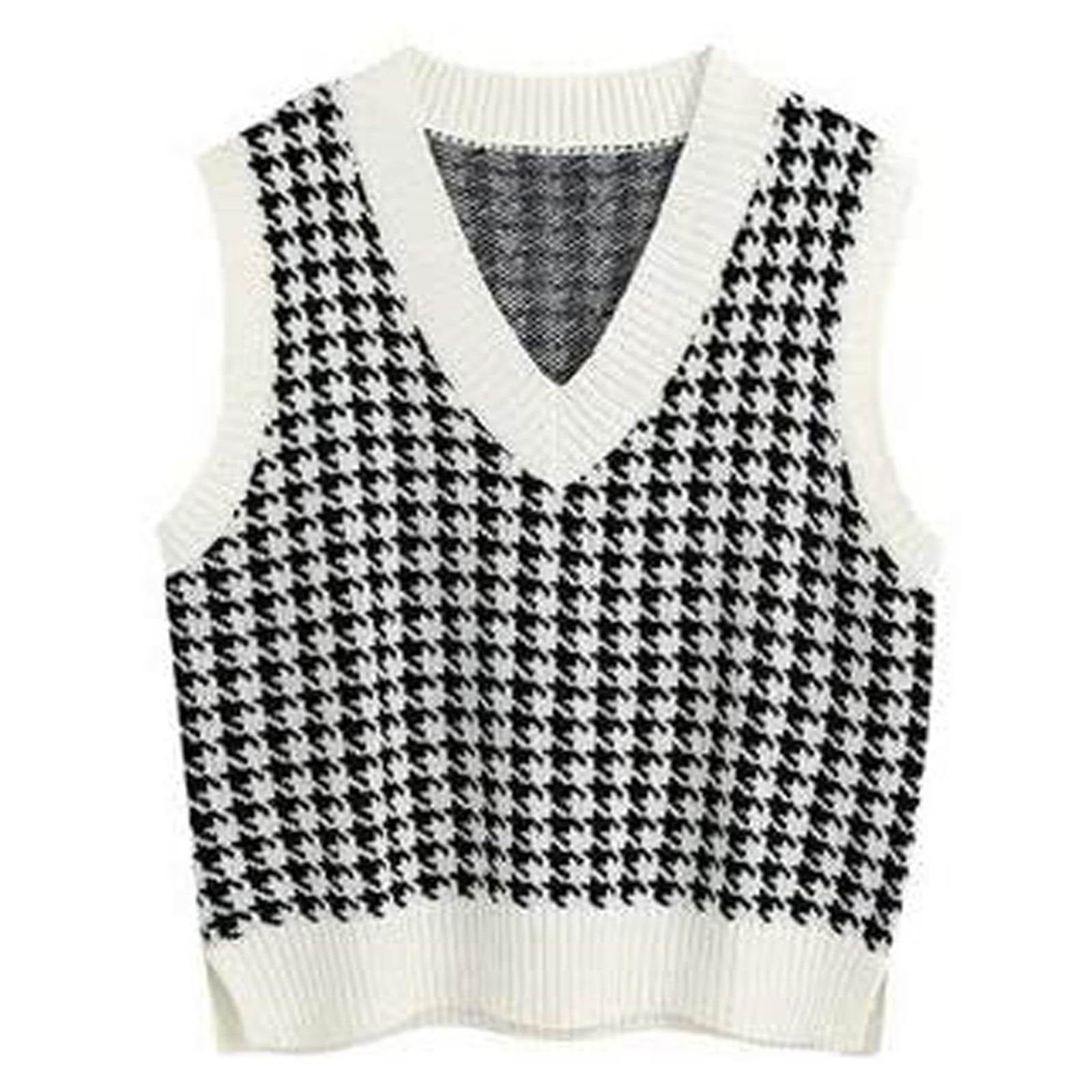 Sksloeg Sleeveless Vests for Women Houndstooth Argyle Sweater Vest ...