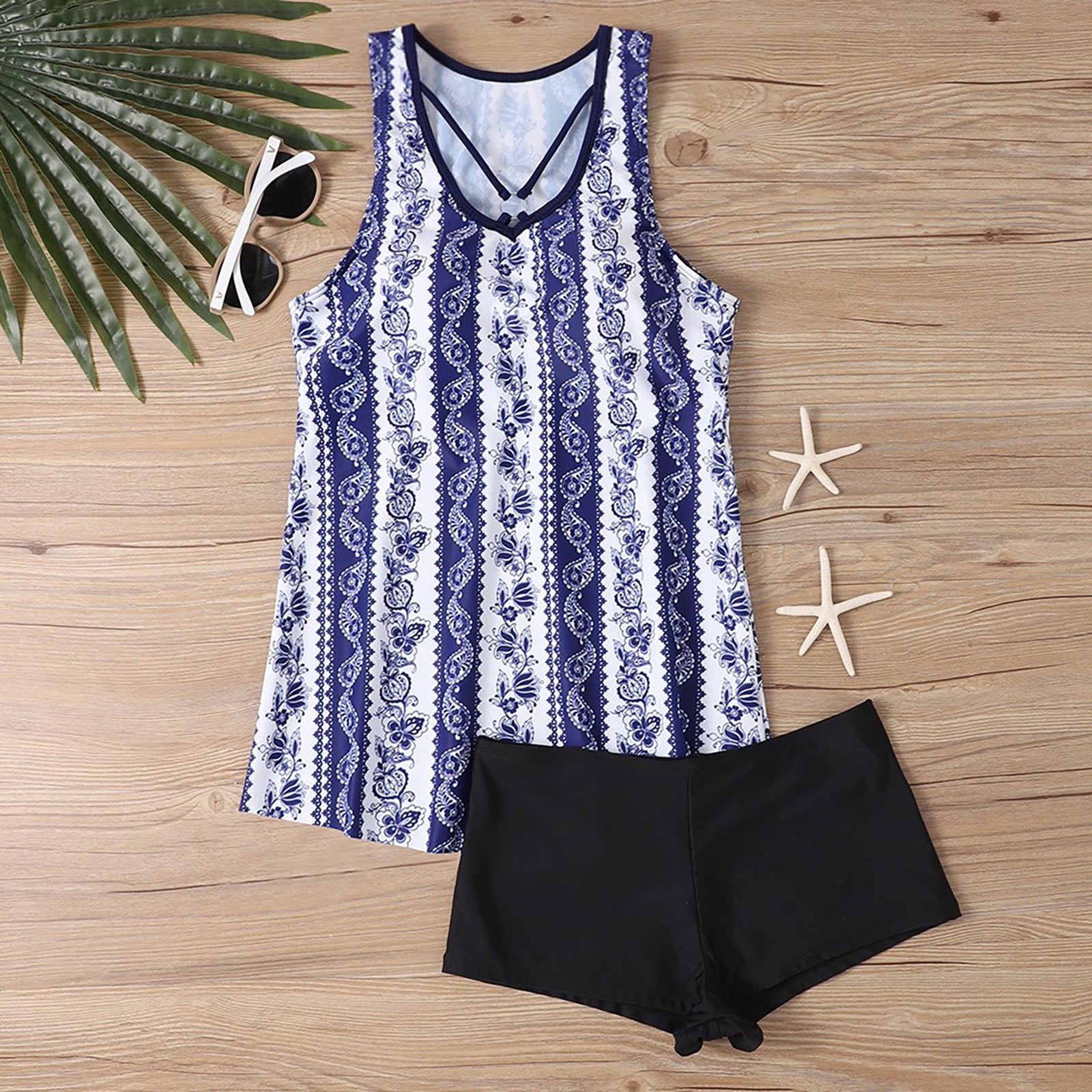 Sksloeg Tankini Bathing Suits for Women Plus Size Two Piece Retro Print ...