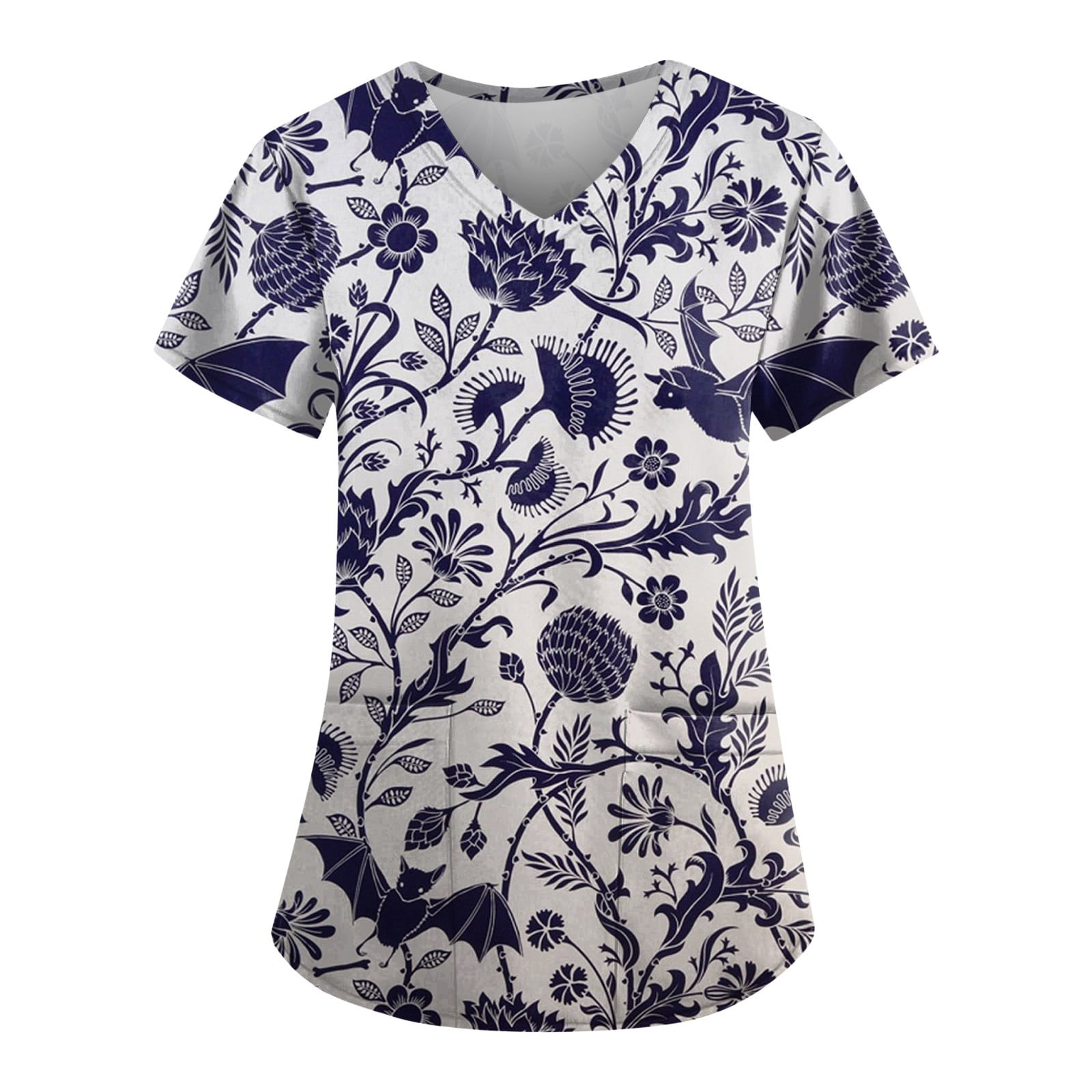 Sksloeg Uniform Tops For Women Scrubs Animal Cat Bat Print Nurse ...