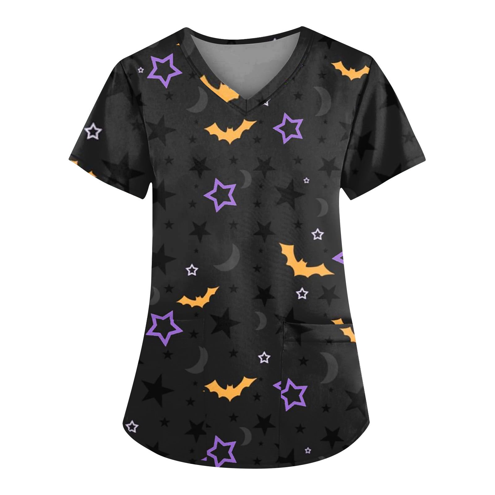 Sksloeg Uniform Tops For Women Scrubs Pumpkin Cat Bat Print Top Short ...