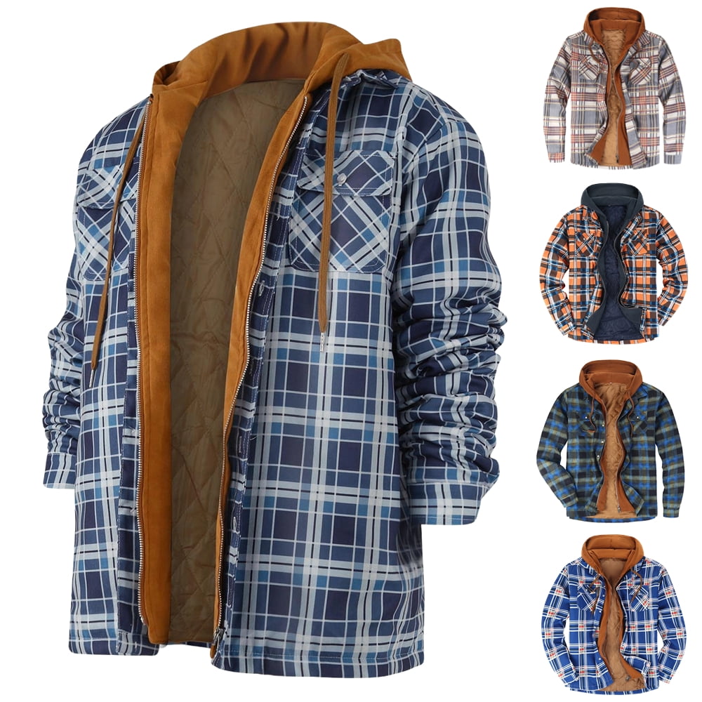 Sksloeg Winter Coats for Men Fashion Long Sleeve Plaid Button Quilted ...