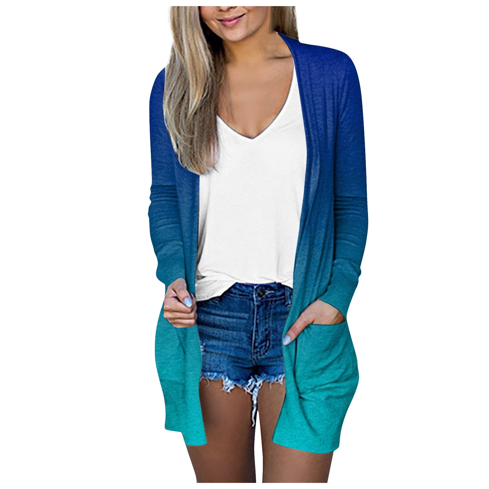 Sksloeg Women Cardigan Sweater Open Front Cardigan Shirt With Pockets