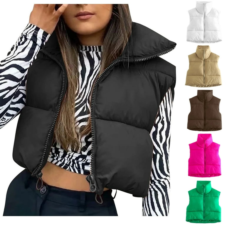 Sksloeg Women Cropped Puffer Vest Winter Sleeveless Puffer Sksloeg Women Cropped Puffer Vest Winter Sleeveless Puffer
