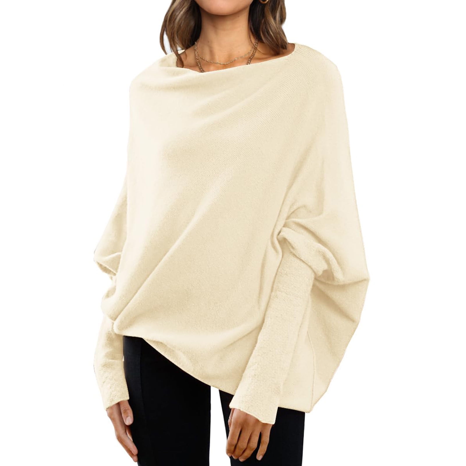 Sksloeg Women Off the Shoulder Tops Oversized V Neck Long Sleeve Loose ...