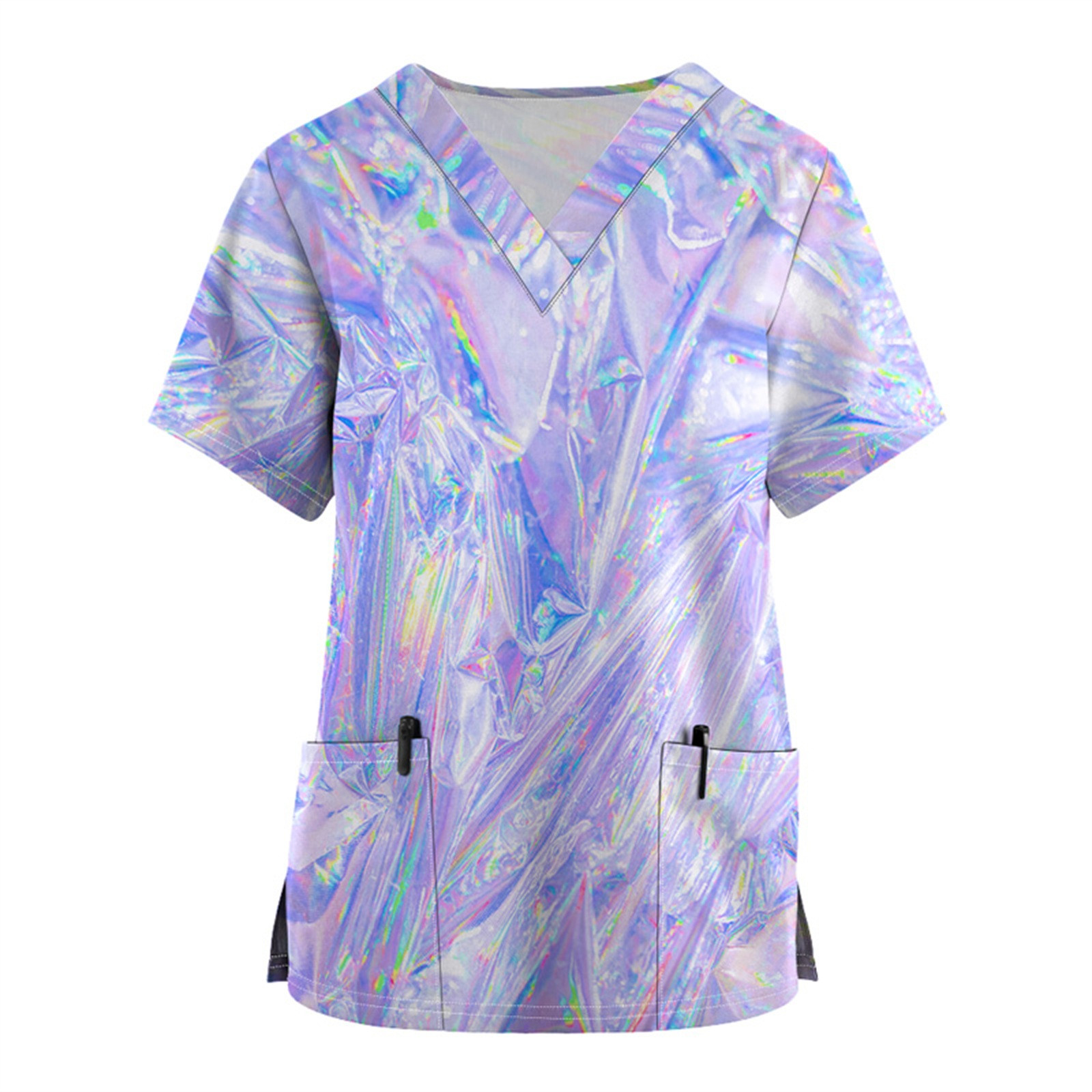 Sksloeg Women Scrubs Tops Marble Printed Top Short Sleeve V-Neck Shirts ...