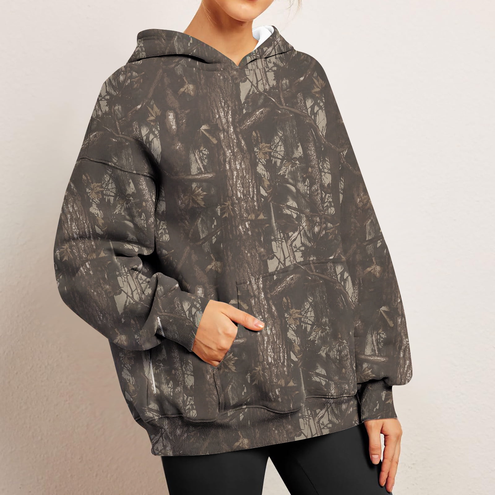 Sksloeg Women's Camo Hoodie Maple Leaf Print Oversized Sweatshirt ...