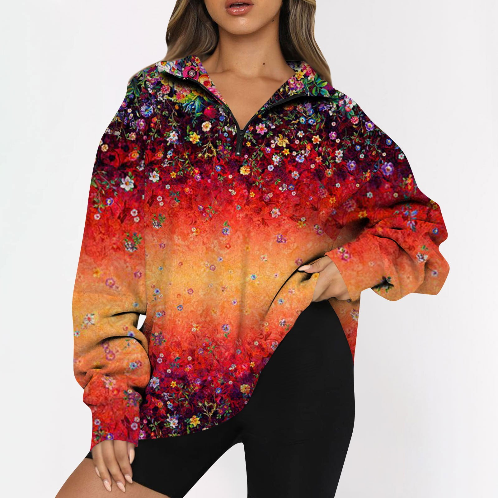 Sksloeg Women's Oversized Sweatshirts Causal 1/4 Zip Pullover Long ...