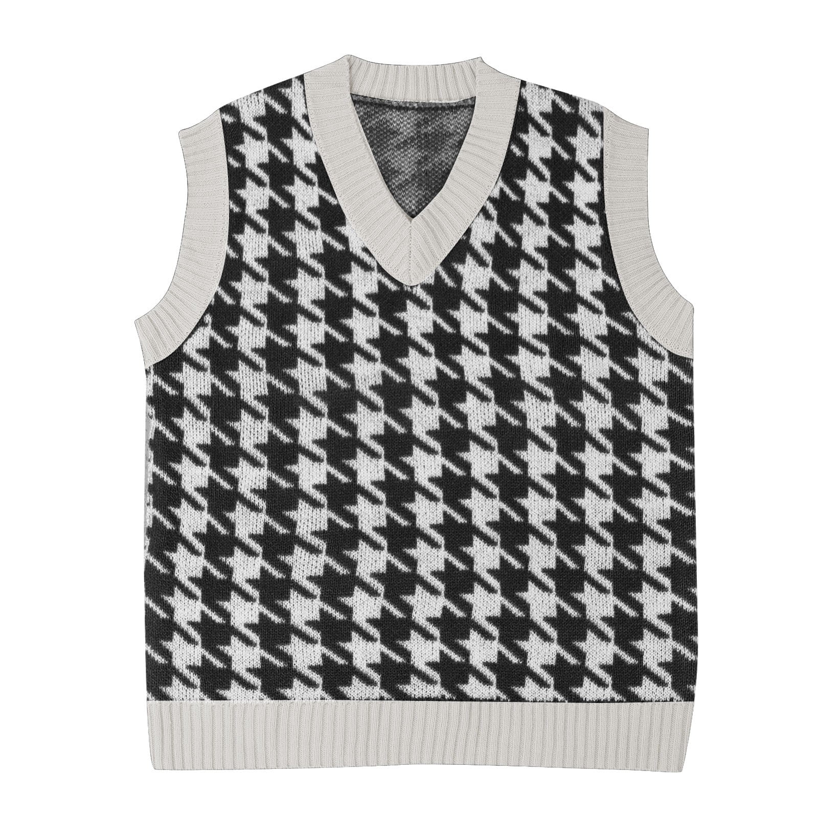 Sksloeg Women's Sweater Vests Trendy Aesthetic Graphic Houndstooth Slim ...