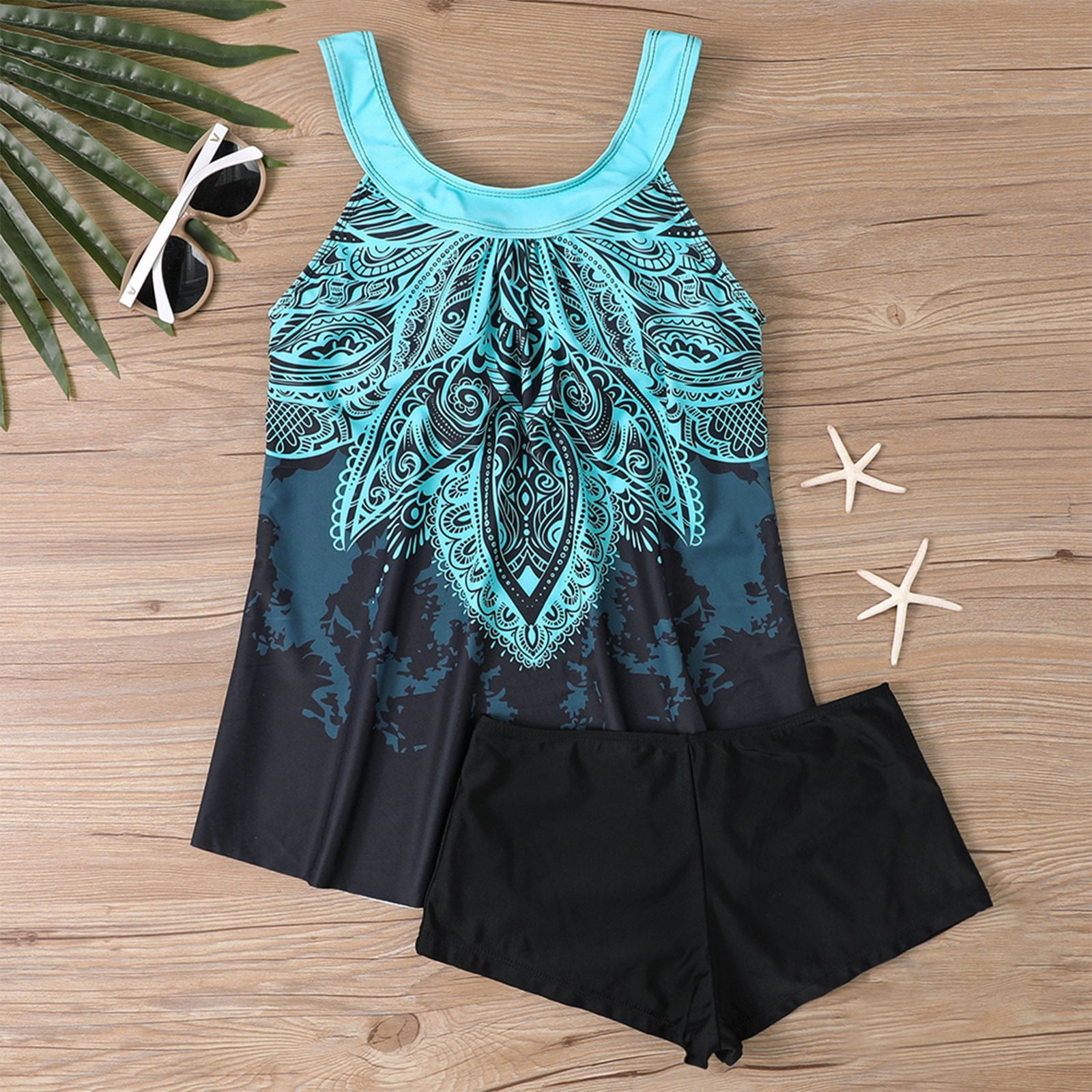 Sksloeg Women's Tankini Swimsuits 2 Piece Retro Print Bathing Suits ...