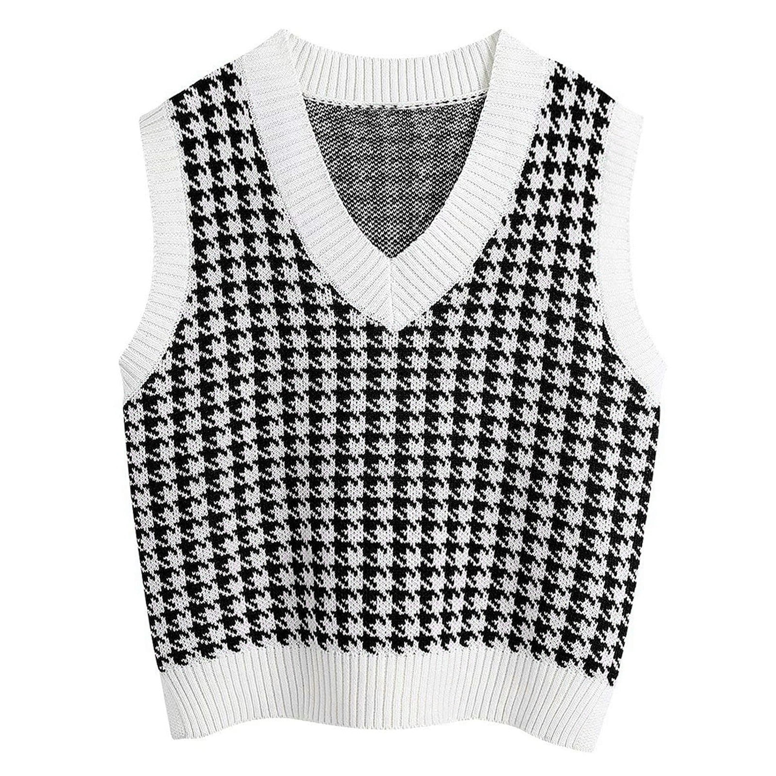 Sksloeg Womens Sleeveless Sweater Houndstooth Cropped Sleeveless Womens ...