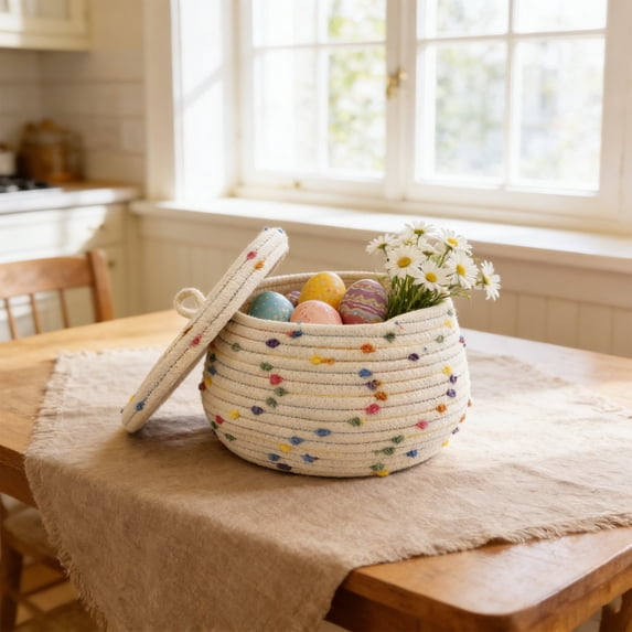 Sktrjpolfis Cotton Rope Storage Basket with Lid, 9.8x6.3in Woven ...