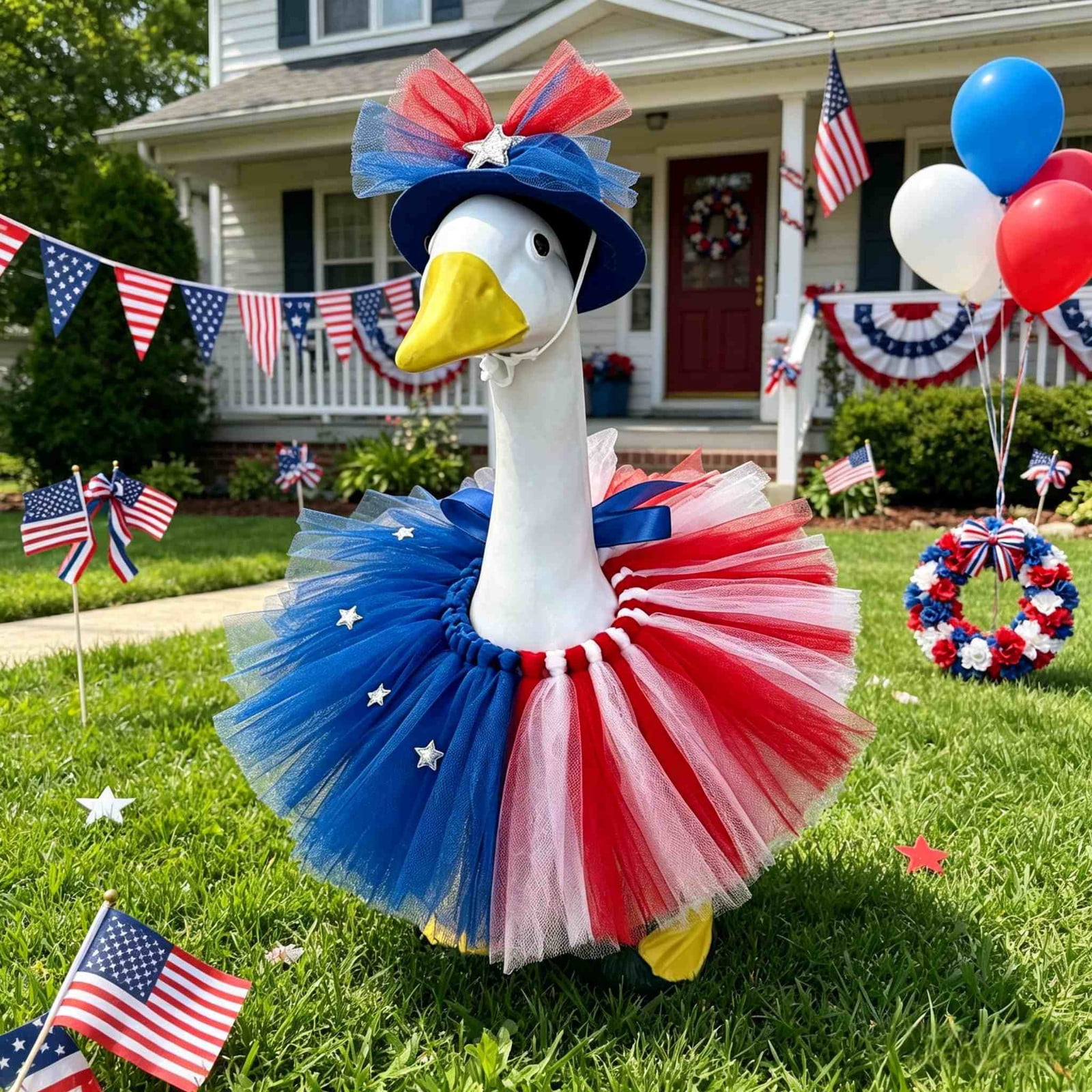 Sktrjpolfis Patriotic Porch Goose Costume Set, Red White Blue Tulle ...