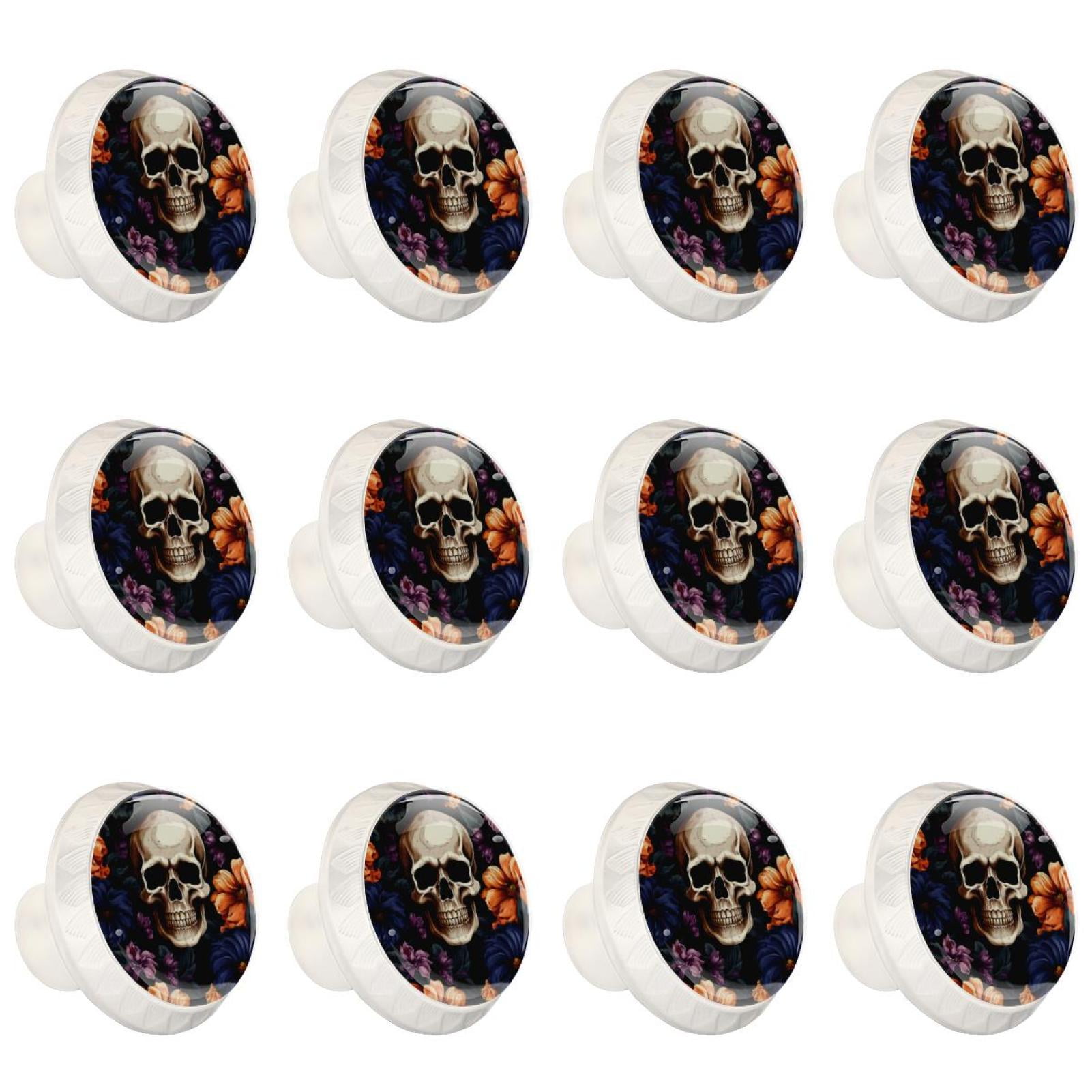 Skull 12 Pcs White Round Drawer Pulls with Screws,ABS and Glass Cabinet ...