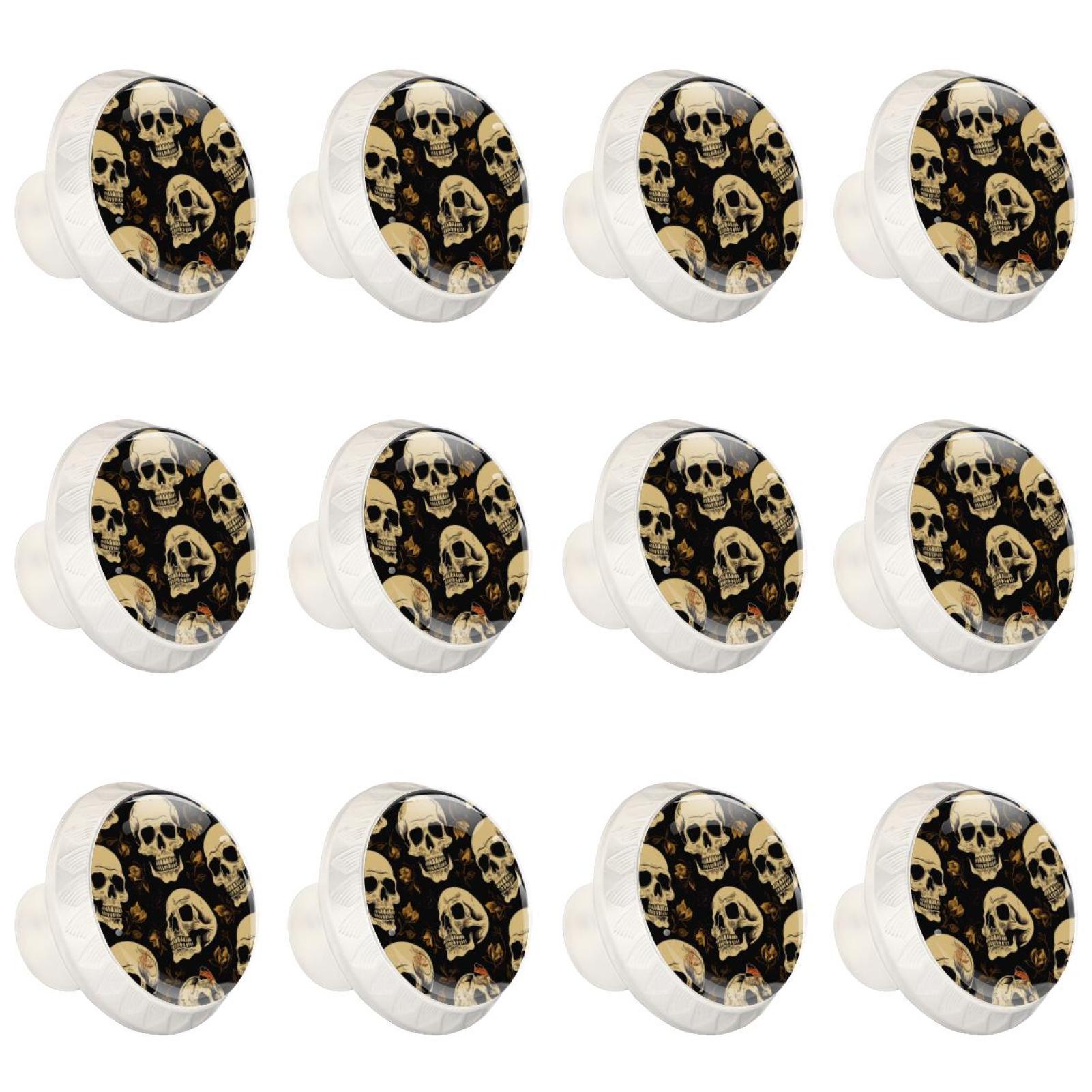 Skull 12 Pcs White Round Drawer Pulls with Screws,ABS and Glass Cabinet ...
