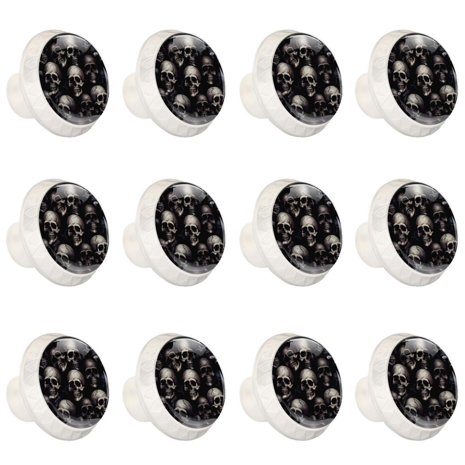 Skull 12 Pcs White Round Drawer Pulls with Screws,ABS and Glass Cabinet ...