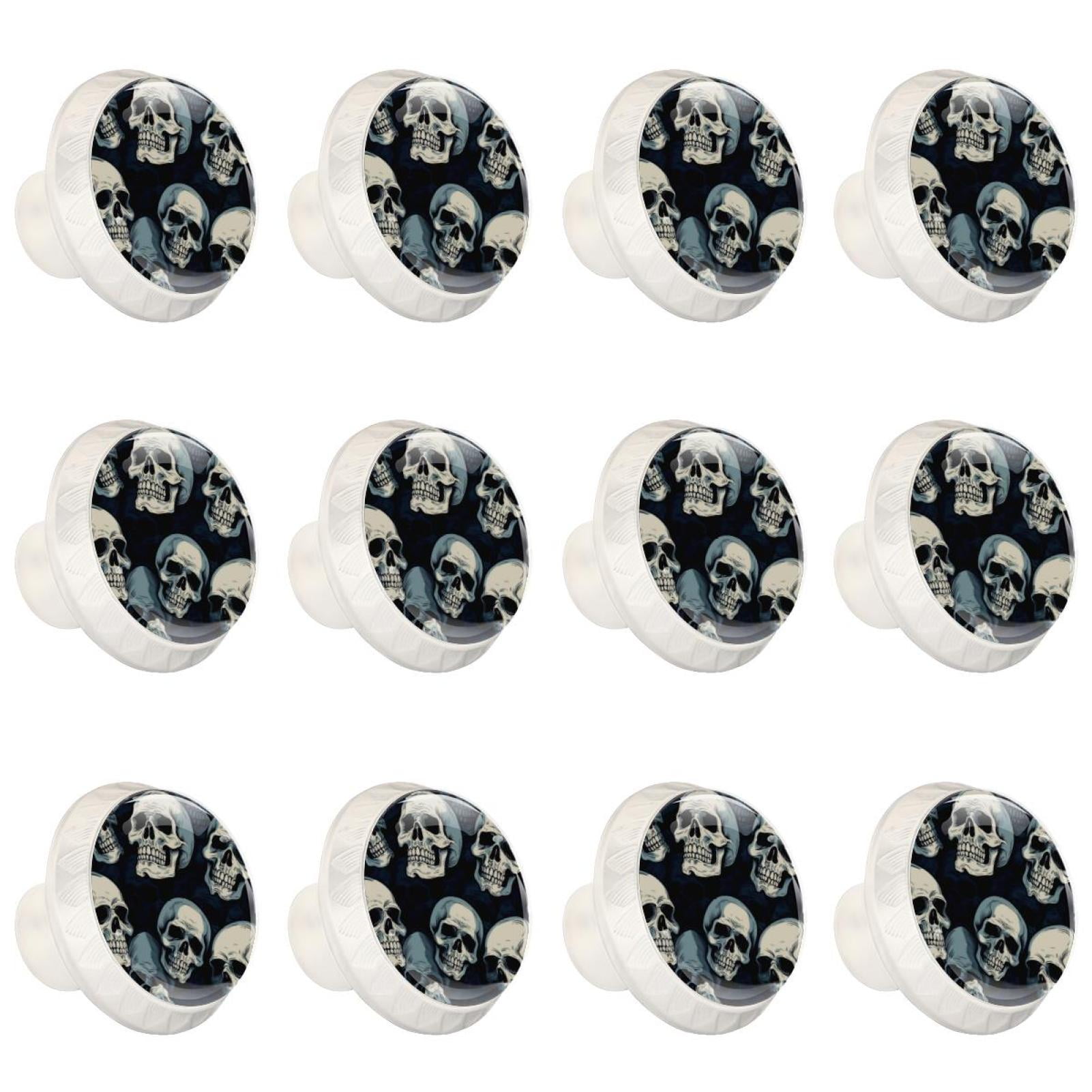 Skull 12 Pcs White Round Drawer Pulls with Screws,ABS and Glass Cabinet ...