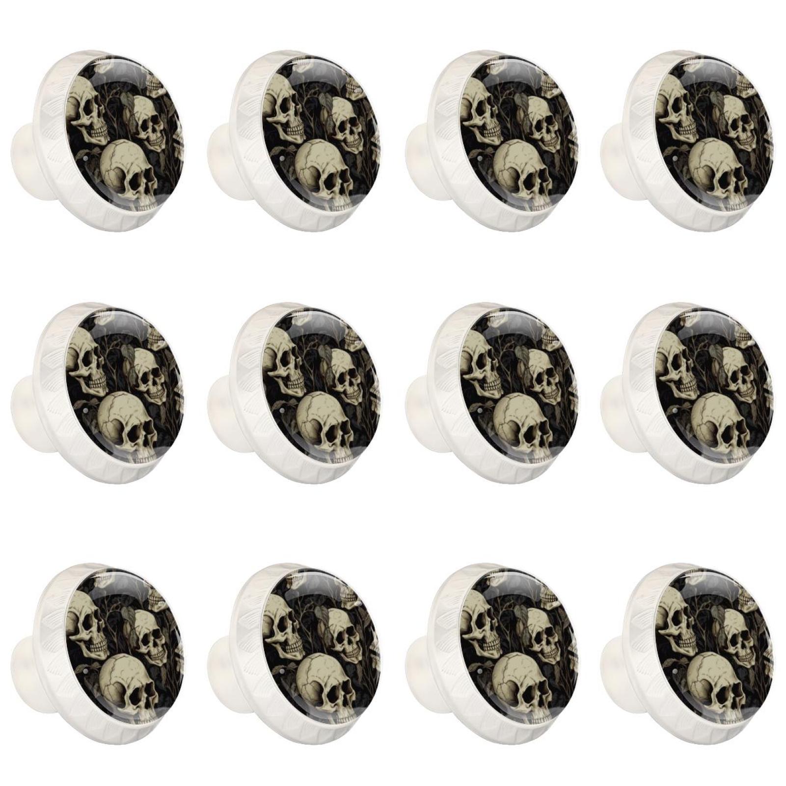 Skull 12 Pcs White Round Drawer Pulls with Screws,ABS and Glass Cabinet Handles for Kitchen ...