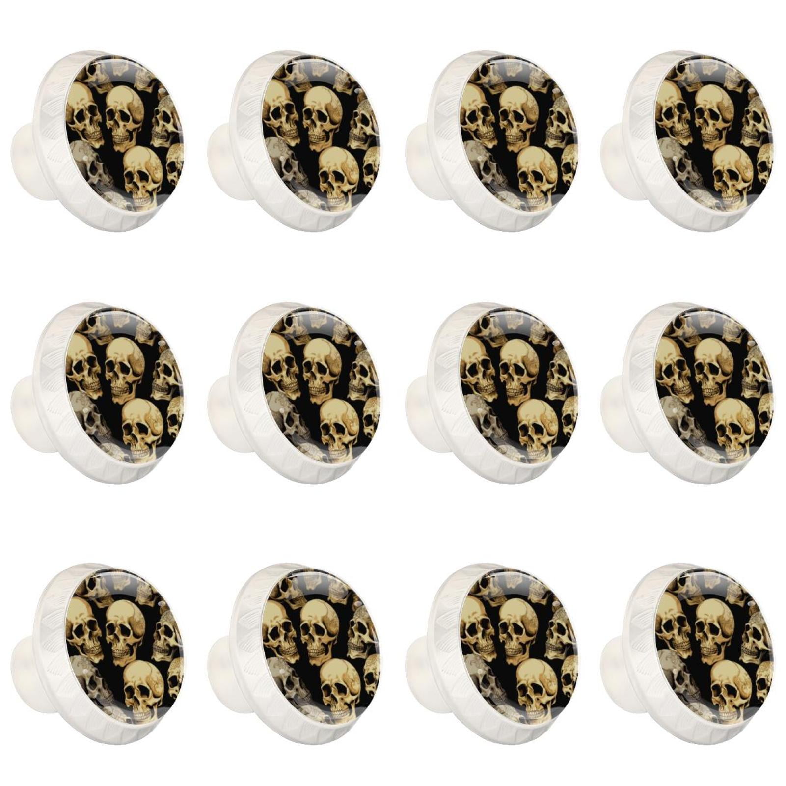 Skull 12 Pcs White Round Drawer Pulls with Screws,ABS and Glass Cabinet Handles for Kitchen ...