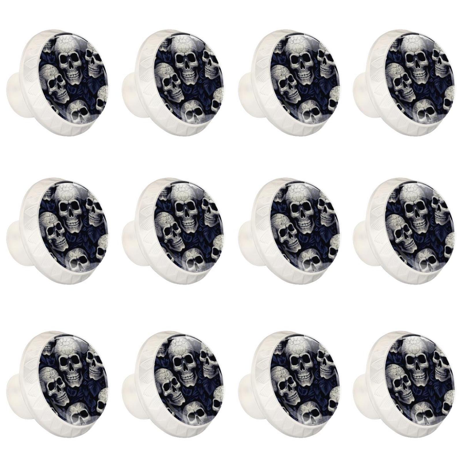 Skull 12 Pcs White Round Drawer Pulls with Screws,ABS and Glass Cabinet ...