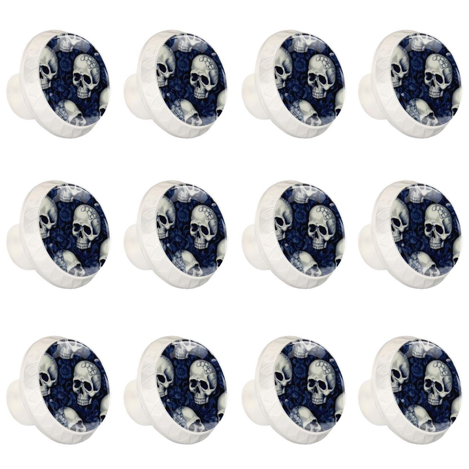 Skull 12 Pcs White Round Drawer Pulls with Screws,ABS and Glass Cabinet ...