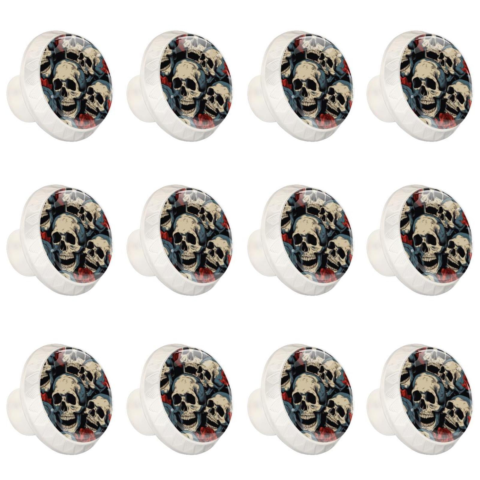Skull 12 Pcs White Round Drawer Pulls with Screws,ABS and Glass Cabinet ...