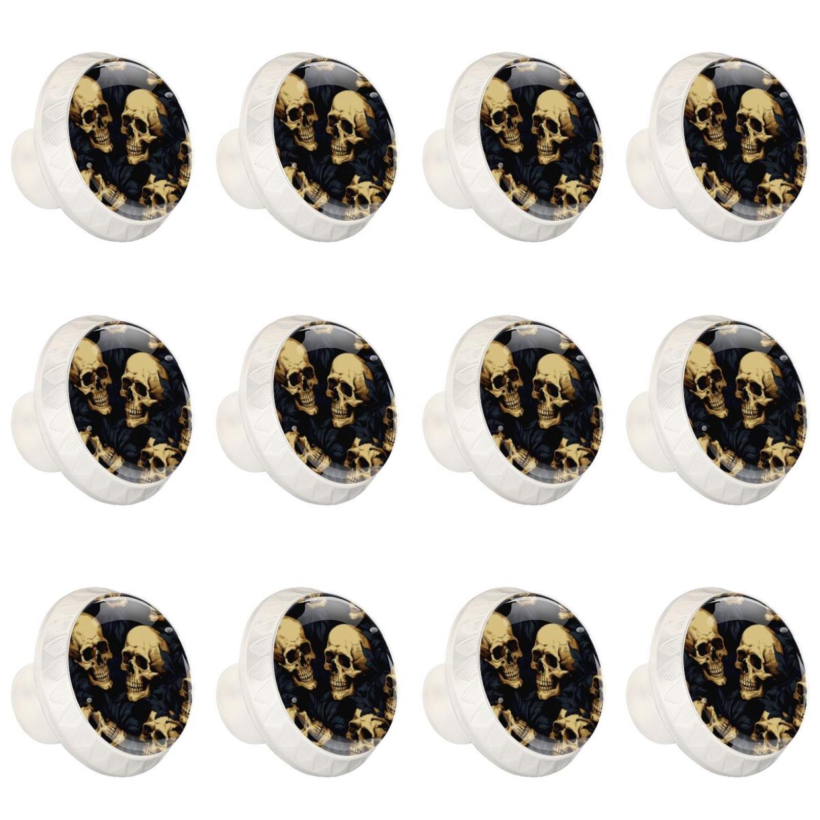 Skull 12 Pcs White Round Drawer Pulls with Screws,ABS and Glass Cabinet Handles for Kitchen ...
