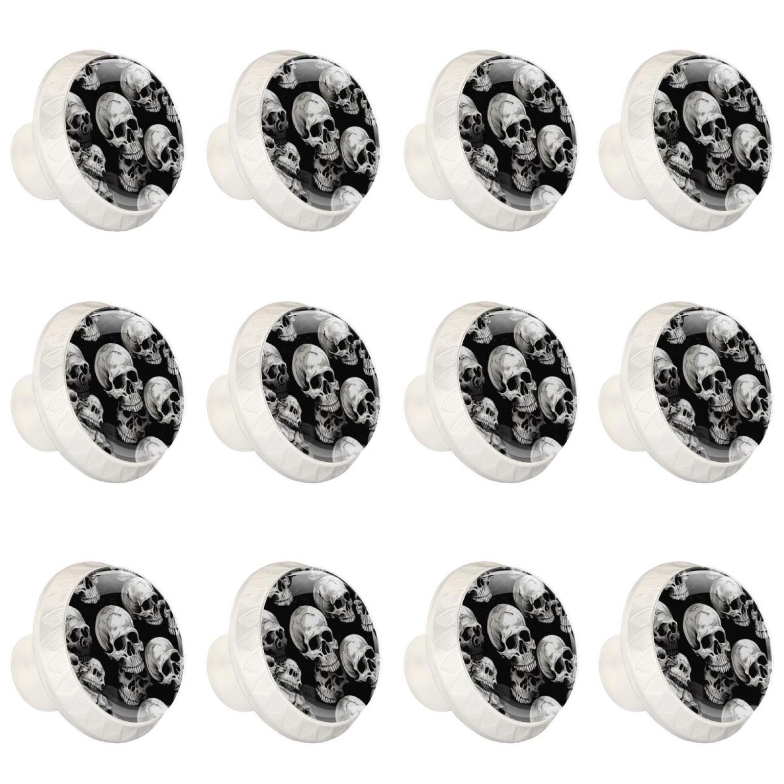 Skull 12 Pcs White Round Drawer Pulls with Screws,ABS and Glass Cabinet ...