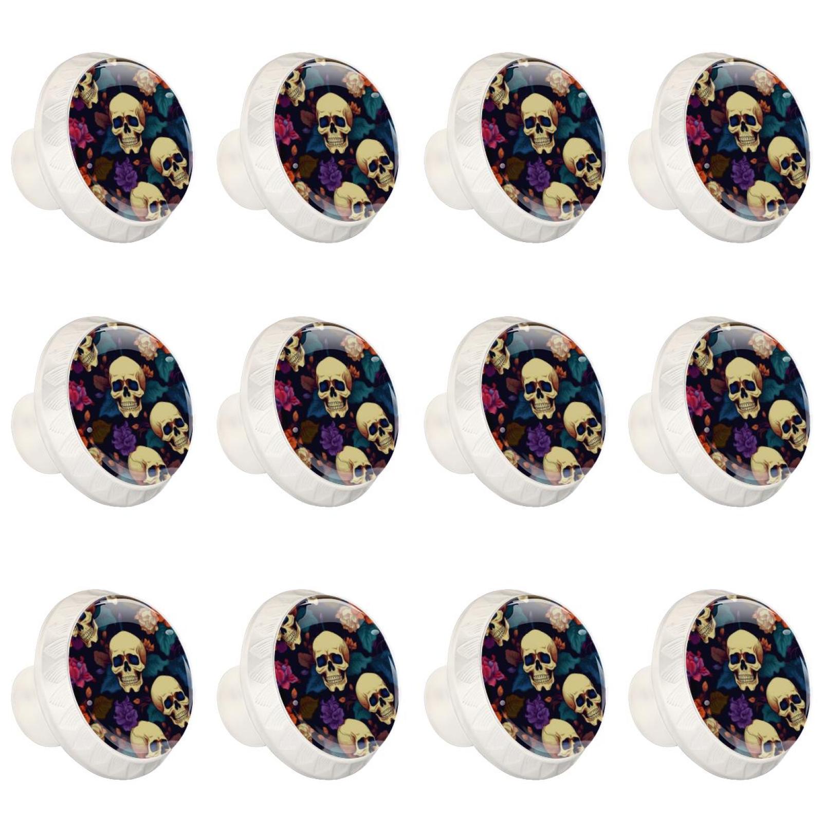 Skull 12 Pcs White Round Drawer Pulls with Screws,ABS and Glass Cabinet Handles for Kitchen ...