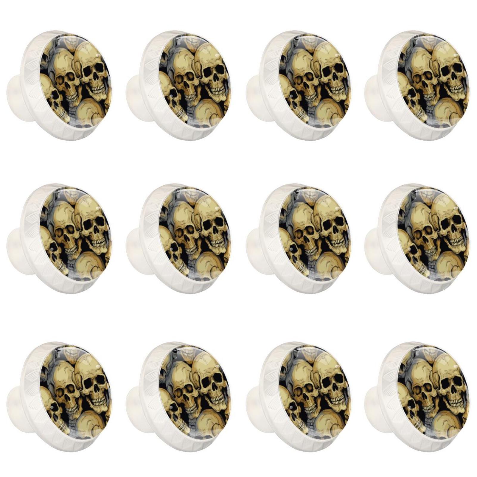 Skull 12 Pcs White Round Drawer Pulls with Screws,ABS and Glass Cabinet ...