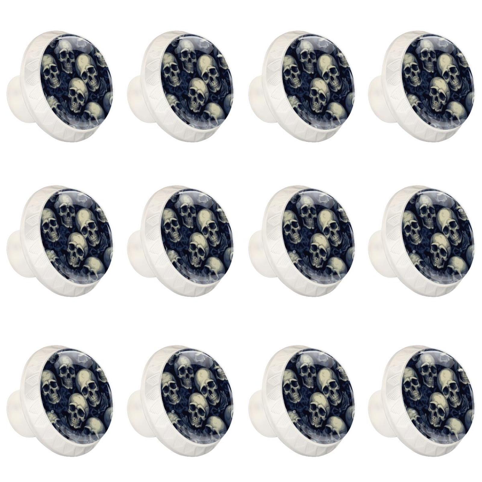 Skull 12 Pcs White Round Drawer Pulls with Screws,ABS and Glass Cabinet ...
