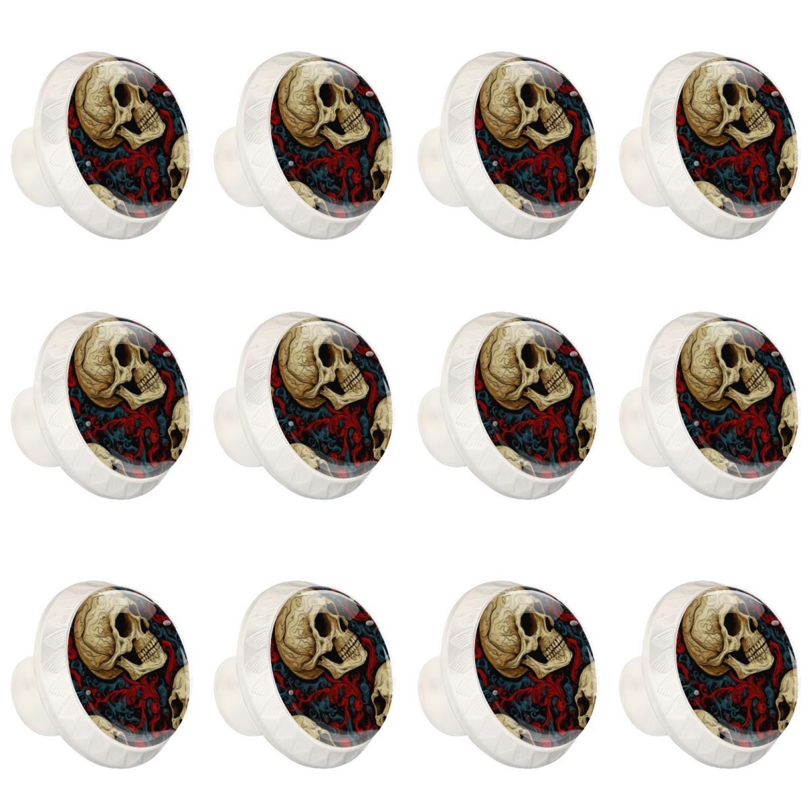 Skull 12 Pcs White Round Drawer Pulls with Screws,ABS and Glass Cabinet Handles for Kitchen ...