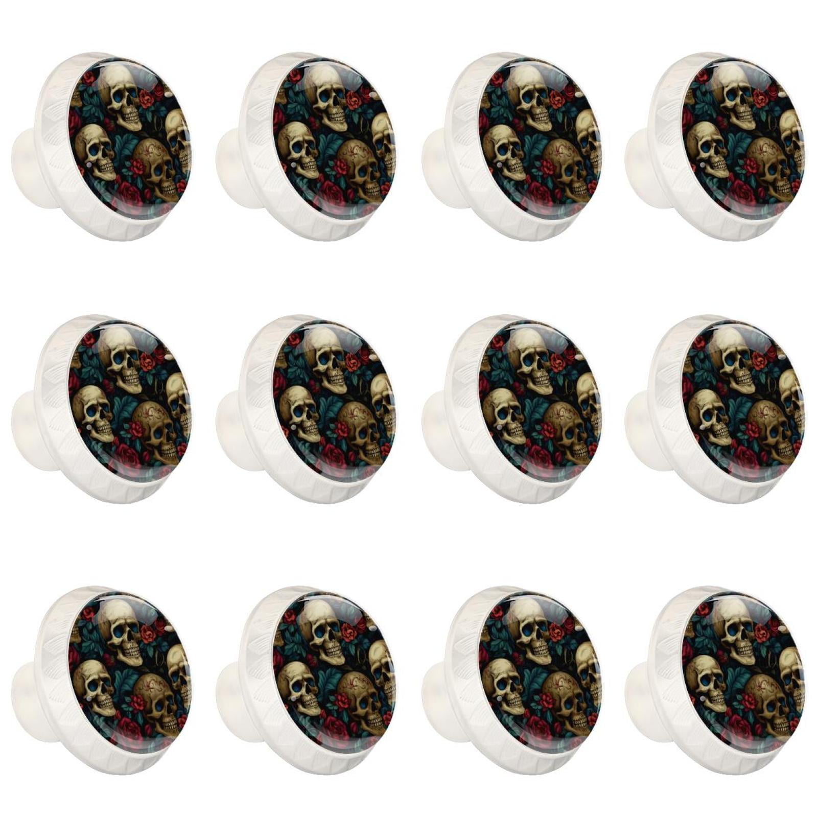 Skull 12 Pcs White Round Drawer Pulls with Screws,ABS and Glass Cabinet ...