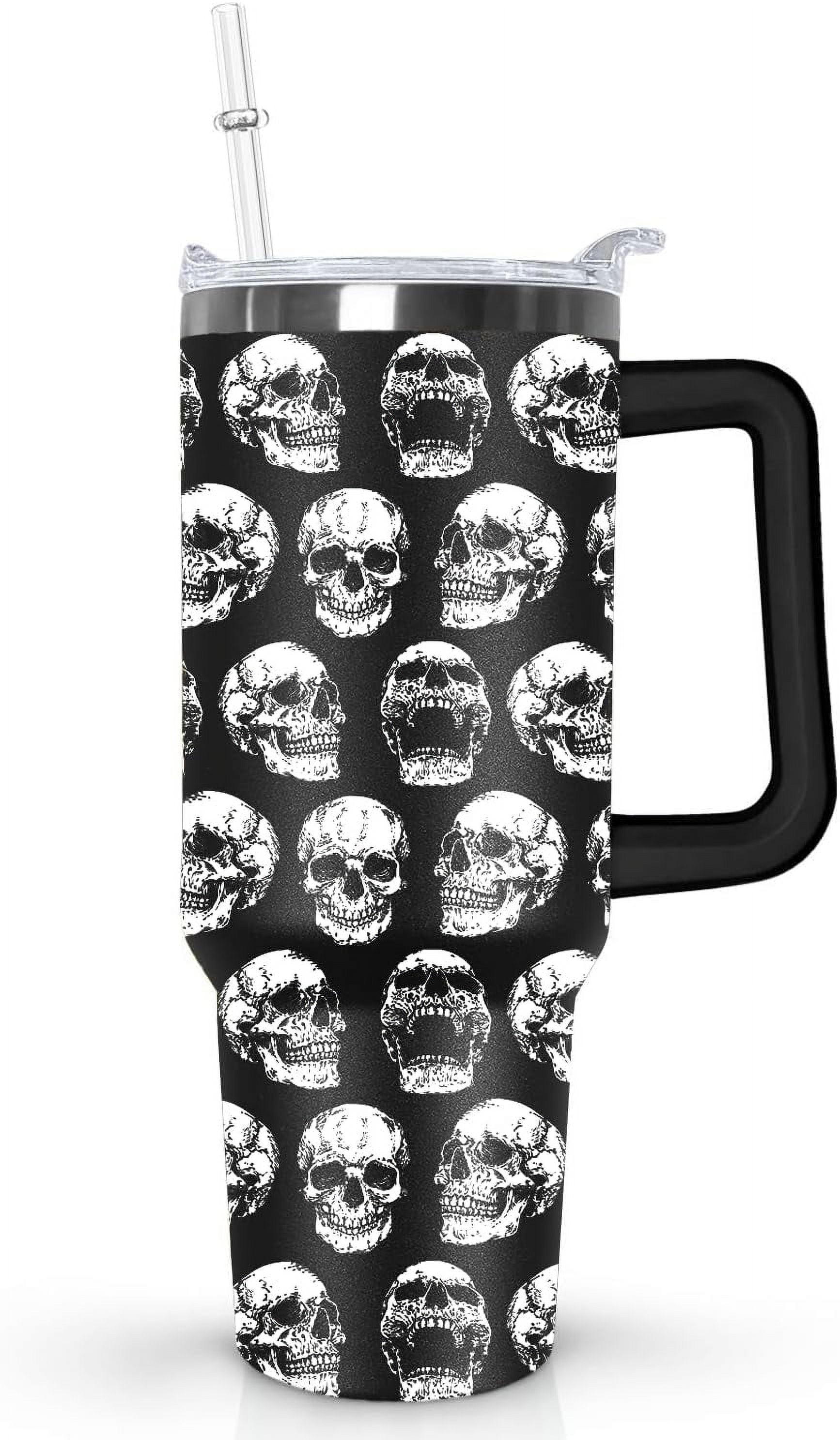 Skull 40 oz tumbler with handle,40oz Skull Tumbler with Handle Lid and ...