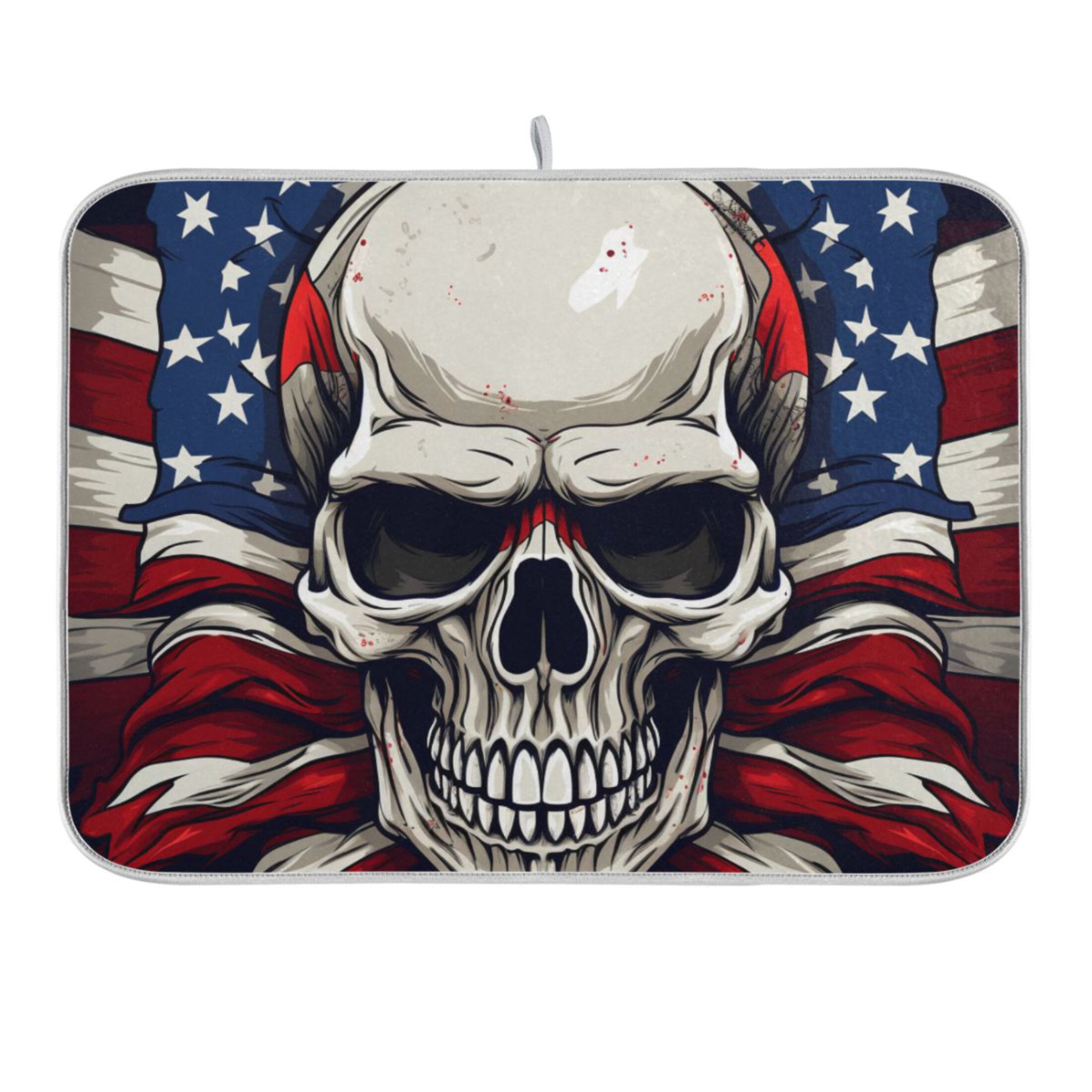 Skull and American Flag Dish Drying Mat for Kitchen Counter 16x18 In ...