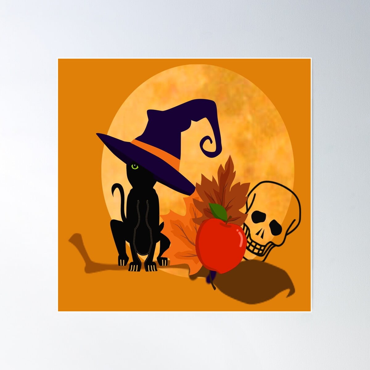 Skull And Cat On Broom Poster Wall Art, Modern Wall Decor For Living ...