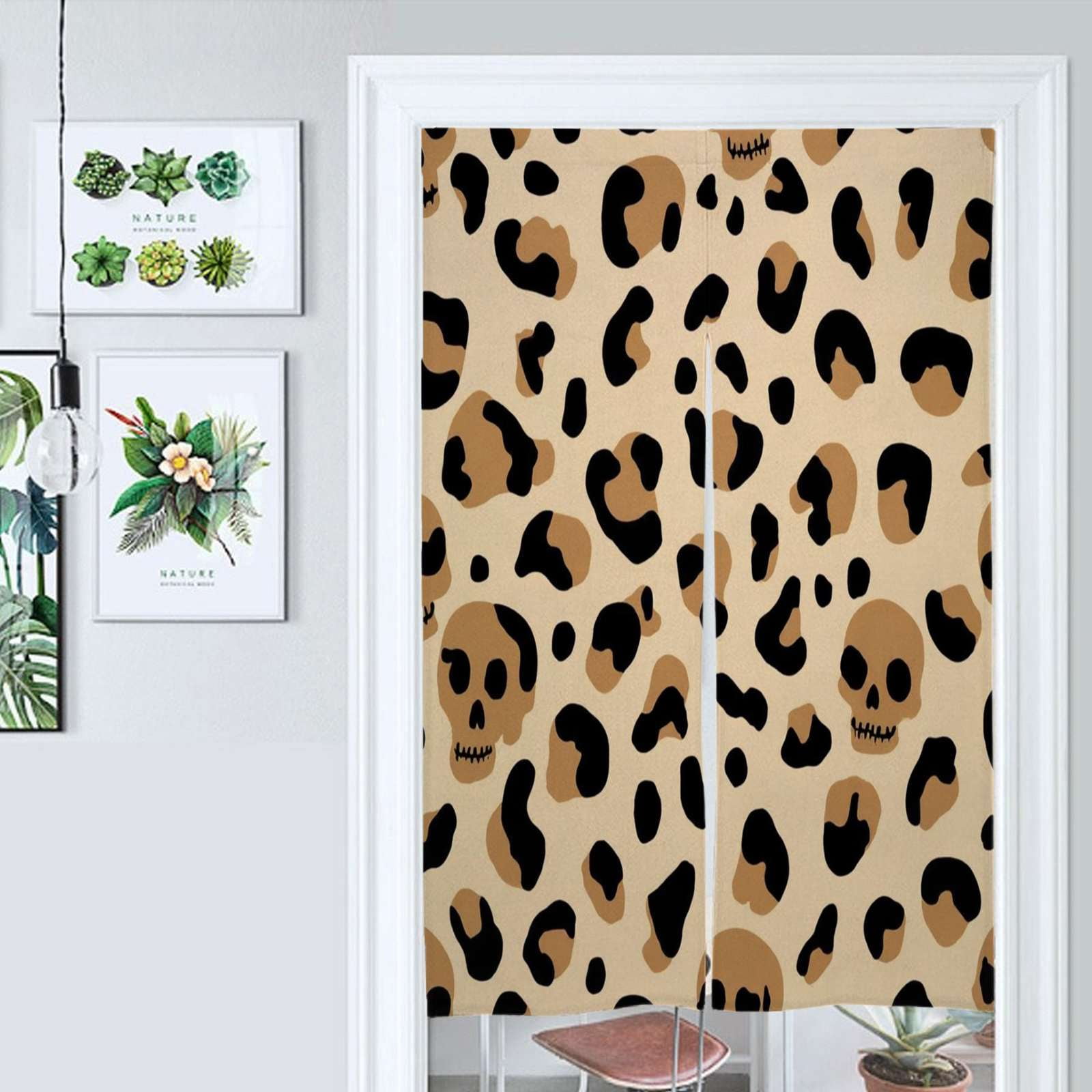 Skull And Leopard Print Pattern Door Curtain Nordic Living Room ...