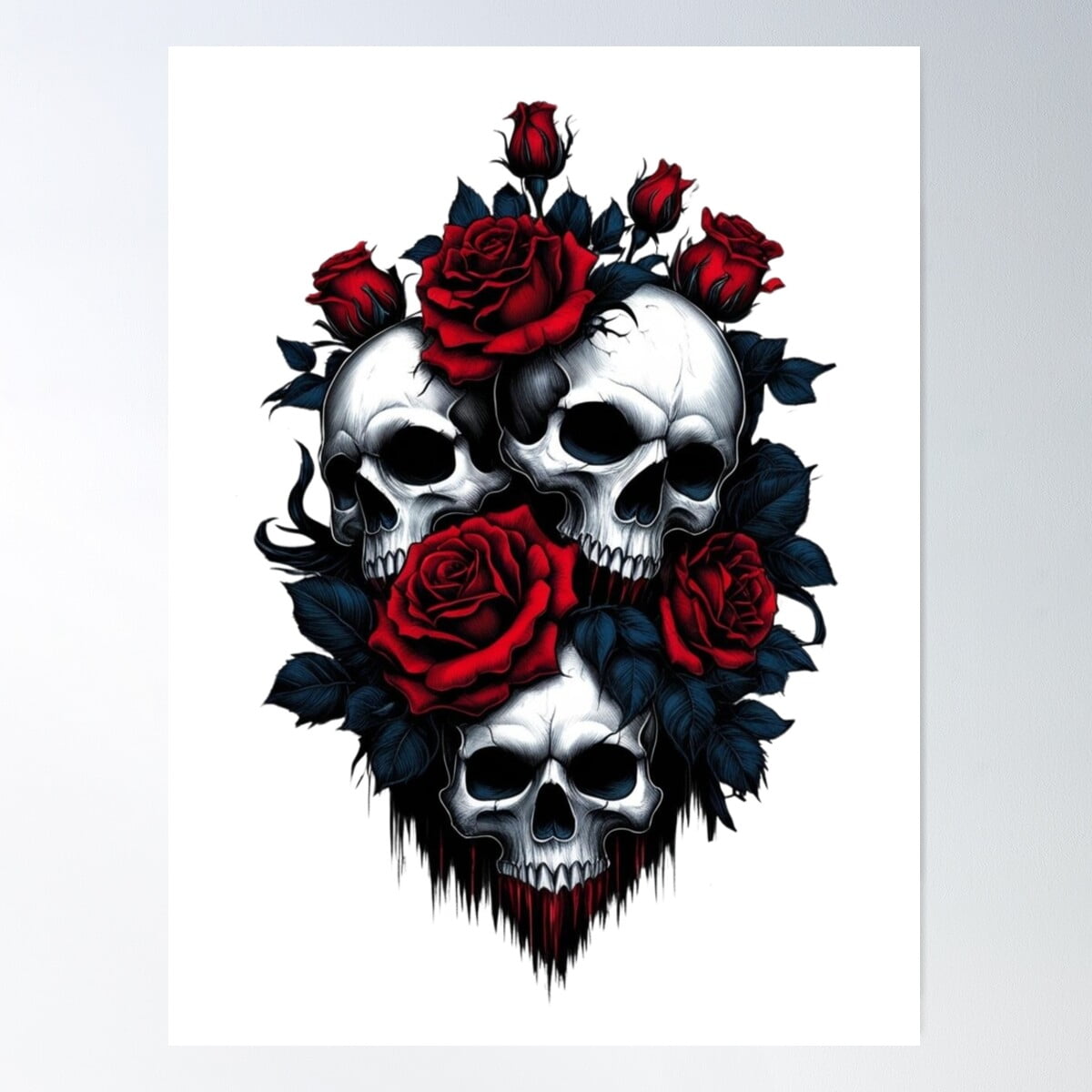 Skull And Roses: Gothic Floral Design Poster Wall Art, Modern Wall ...