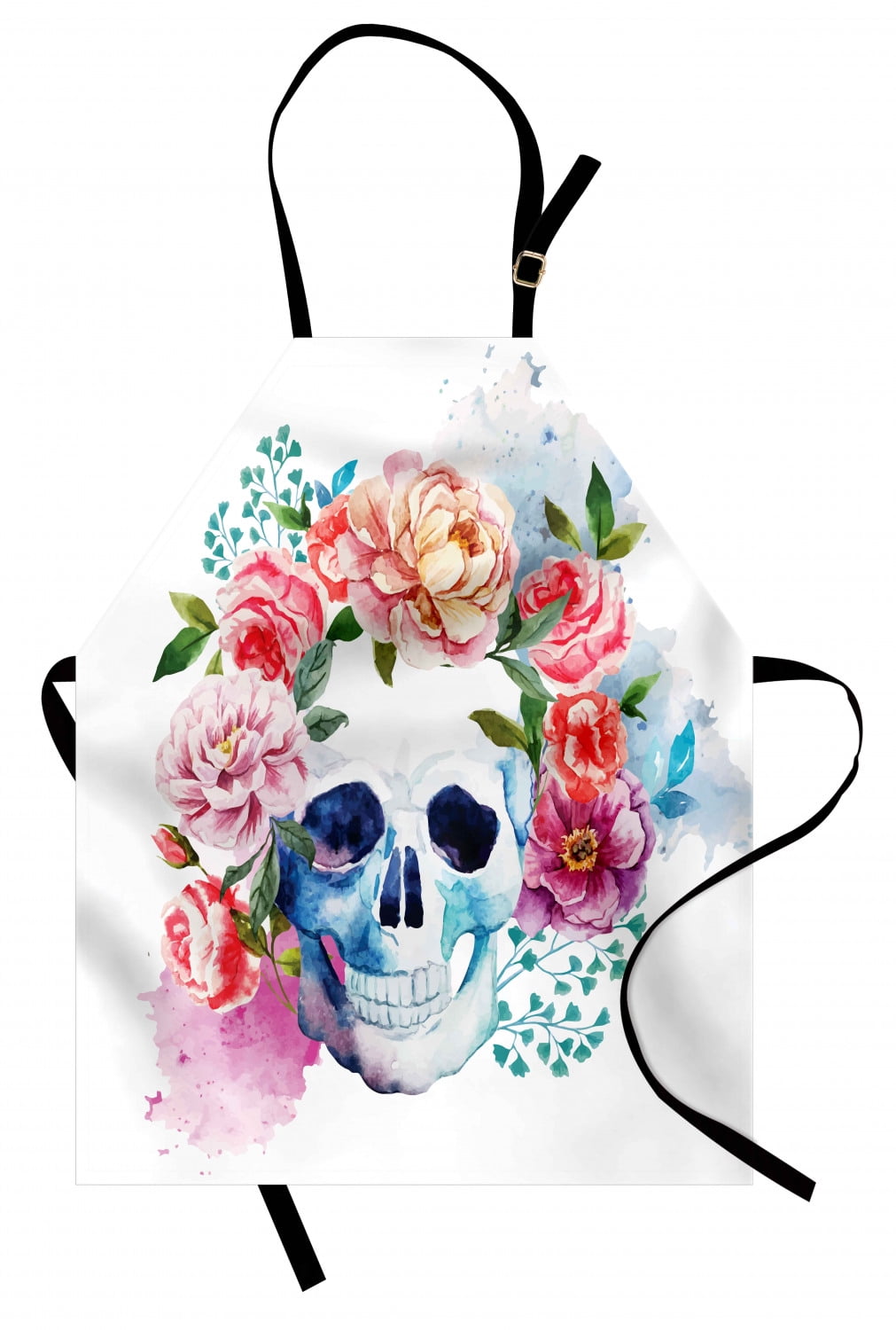 Skull Apron Funny Skull with Colorful Floral Head Victorian Style Dead ...