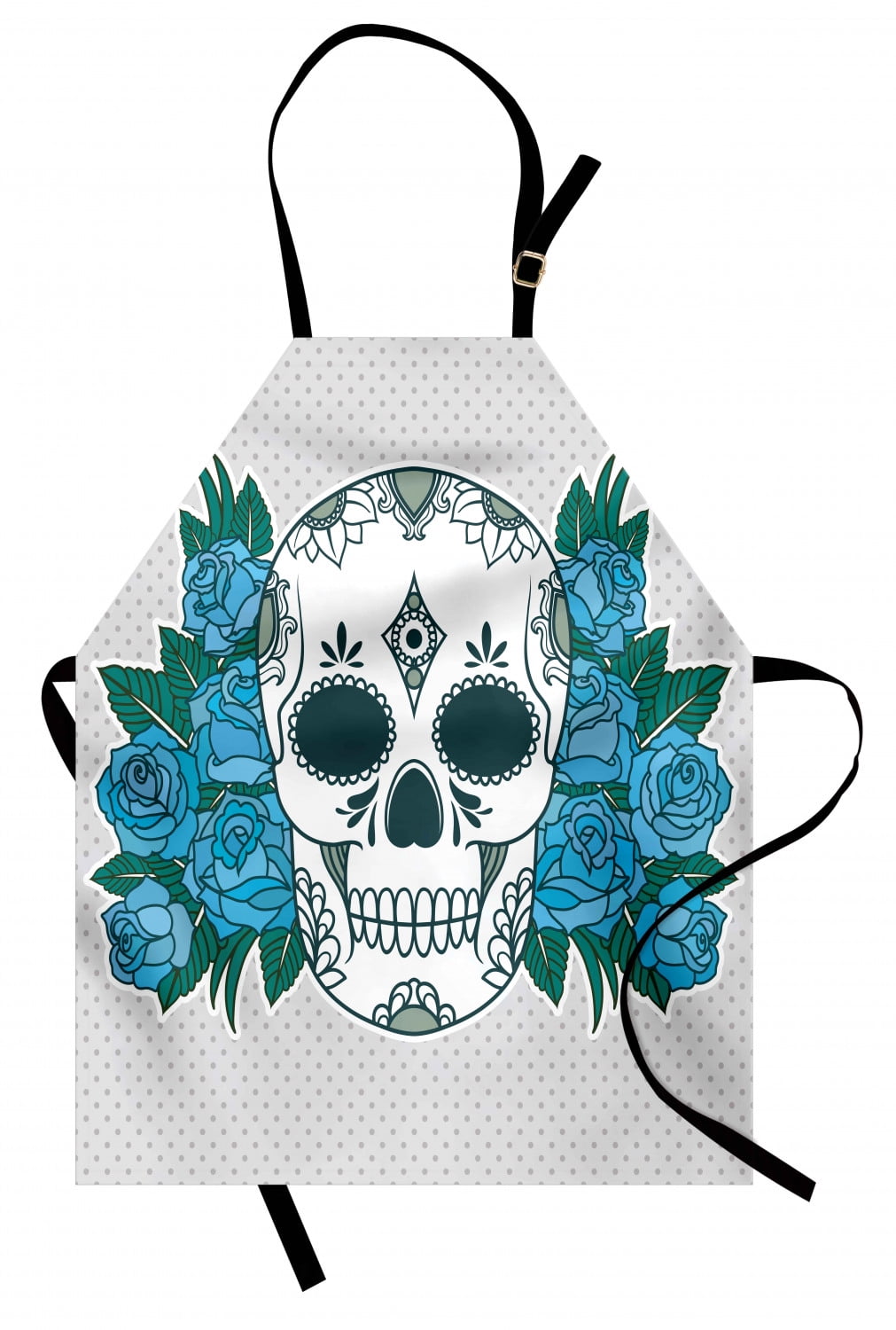 Skull Apron Skeleton Head with Oriental Paisley Details Roses Leaves ...