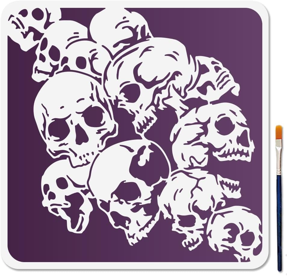 Skull Background Stencil Skull Stack Stencil 11.8×11.8inch with Paint ...