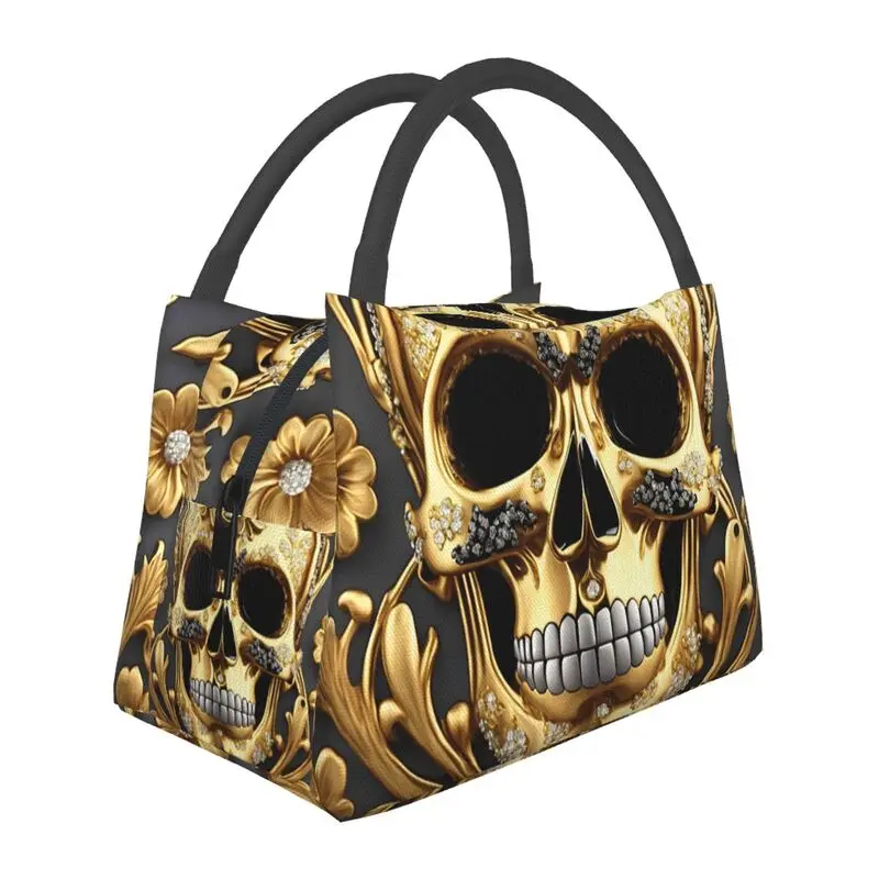 Skull Baroque 3D Jewelry Rococo Gold Bling Floral Portable Lunch Box ...