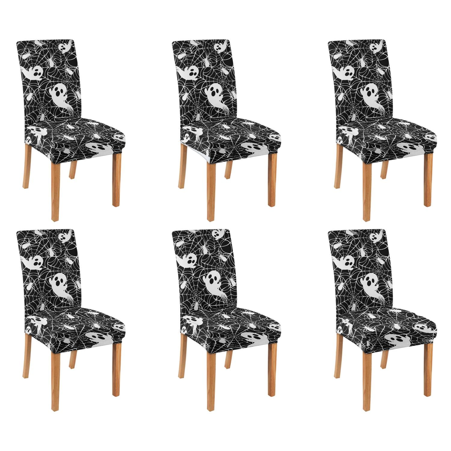 Skull Bat Witch Halloween Chair Covers 6-Pack Stretch Full-Coverage ...