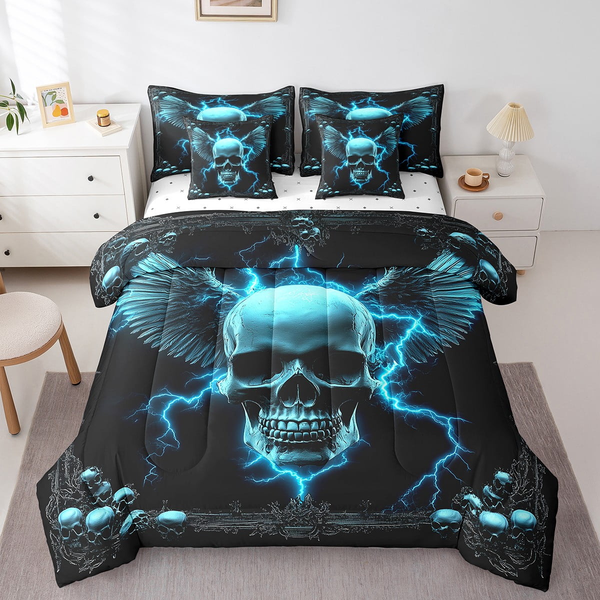 Skull Bed In A Bag With Sheets Teen Gothic Skull Wing Full Comforter ...