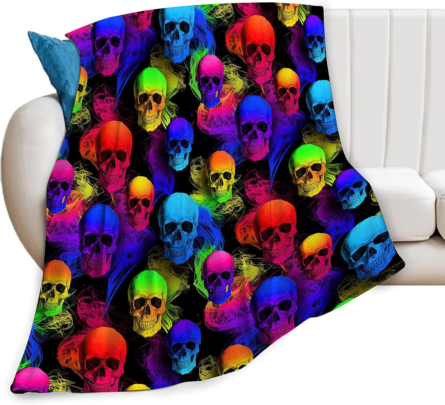 Skull Blanket Soft Warm Cozy Colorful Skeleton Blanket Fuzzy Plush ...
