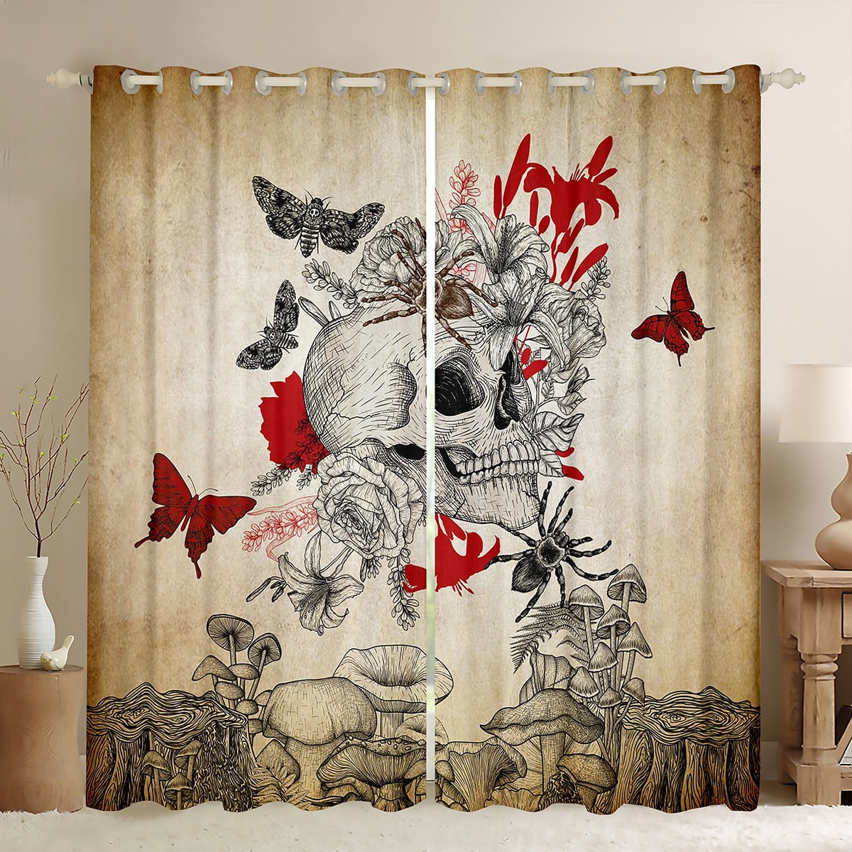 Skull Bones Curtains & Drapes 3D Skeleton Gothic Decor Blackout ...