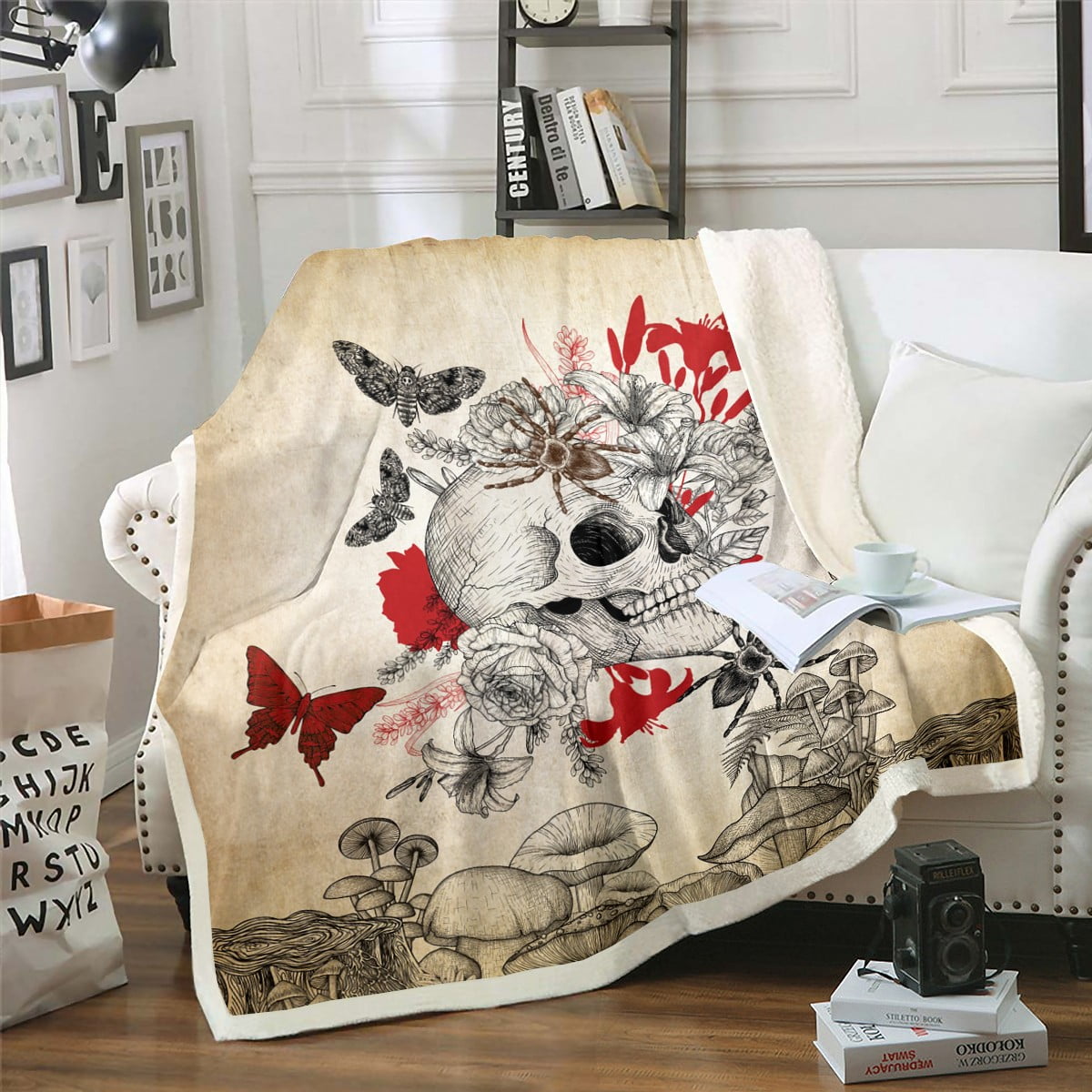 Skull Bones Fuzzy Blanket 3D Skeleton Gothic Decor Fleece Blanket ...