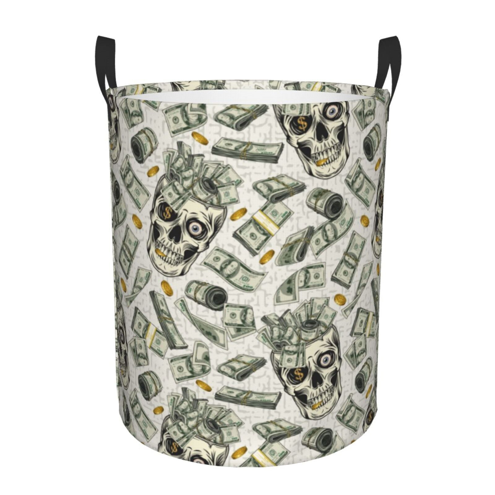 Skull with Cash Laundry Basket with Handles - Freestanding Laundry ...