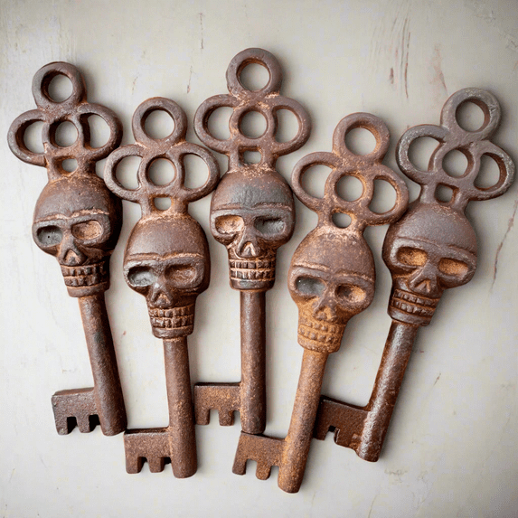 Skull Cast Iron Skeleton Keys With Antique Finish (Set of 5) - Walmart.com